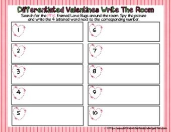 Differentiated Valentines Write The Room Word Work-Aligned To CCSS ...