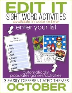 Edit It-October Sight Word Activities-Differentiated (Color and B/W ...