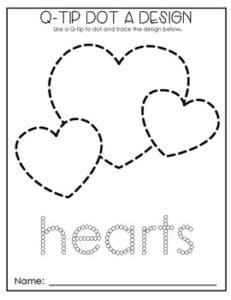 Valentine's Day Q-tip Dot-It Tracer Pages - Differentiated Kindergarten