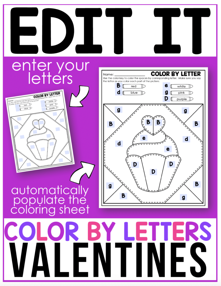 Editable Color by Code - Letters - Valentine's Day - Differentiated ...